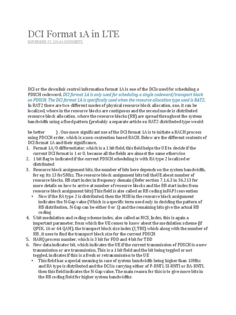 DCI Format 1A | PDF | Mimo | Broadcast Engineering