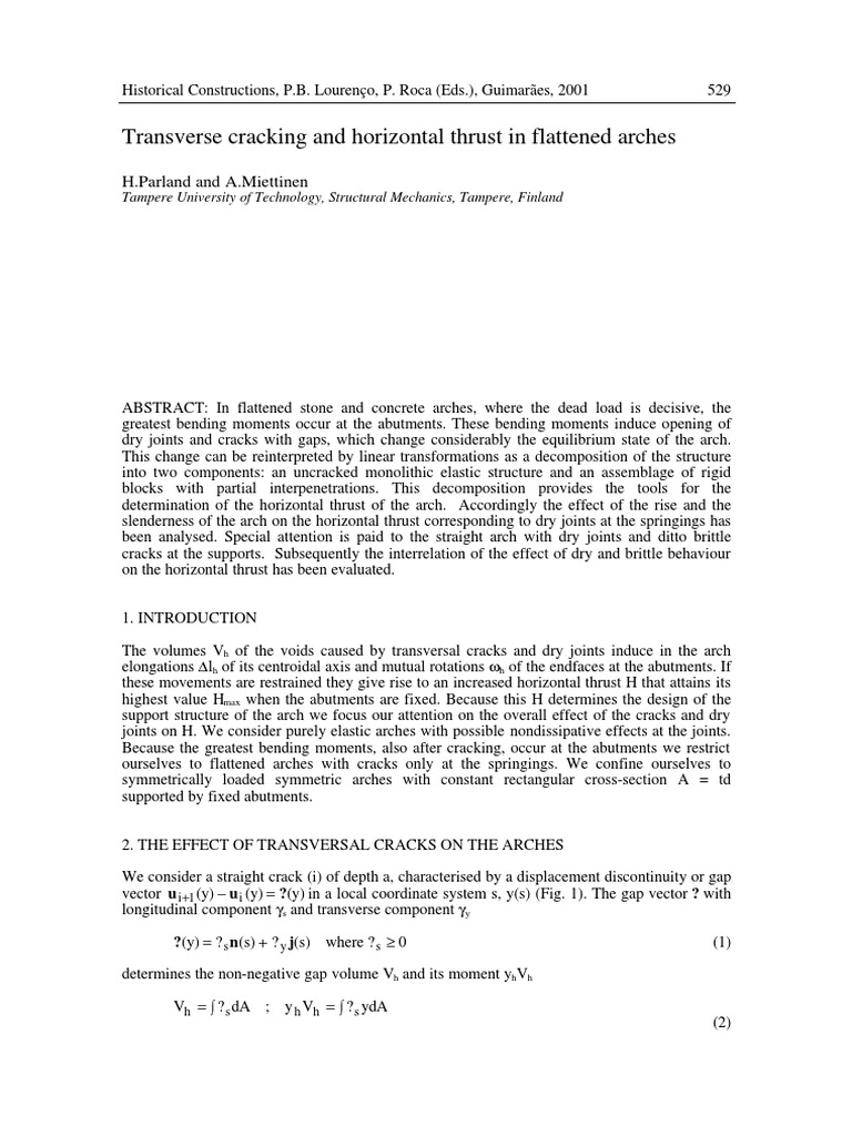 Horizontal Thrust in Cracked Arches | PDF | Bending | Deformation ...