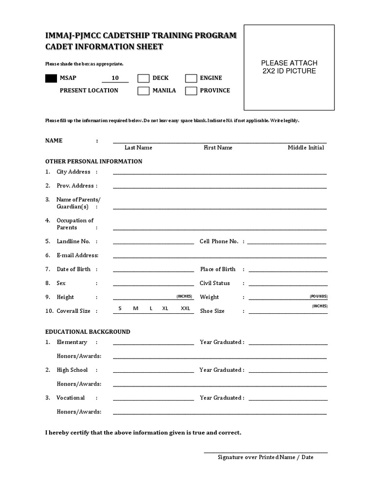Immaj-Pjmcc Cadetship Training Program Cadet Information Sheet | PDF