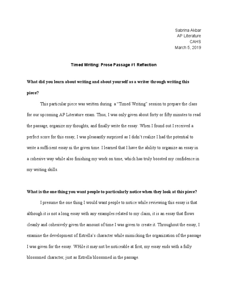Timed Writing Prose Passage 1 Reflection | PDF