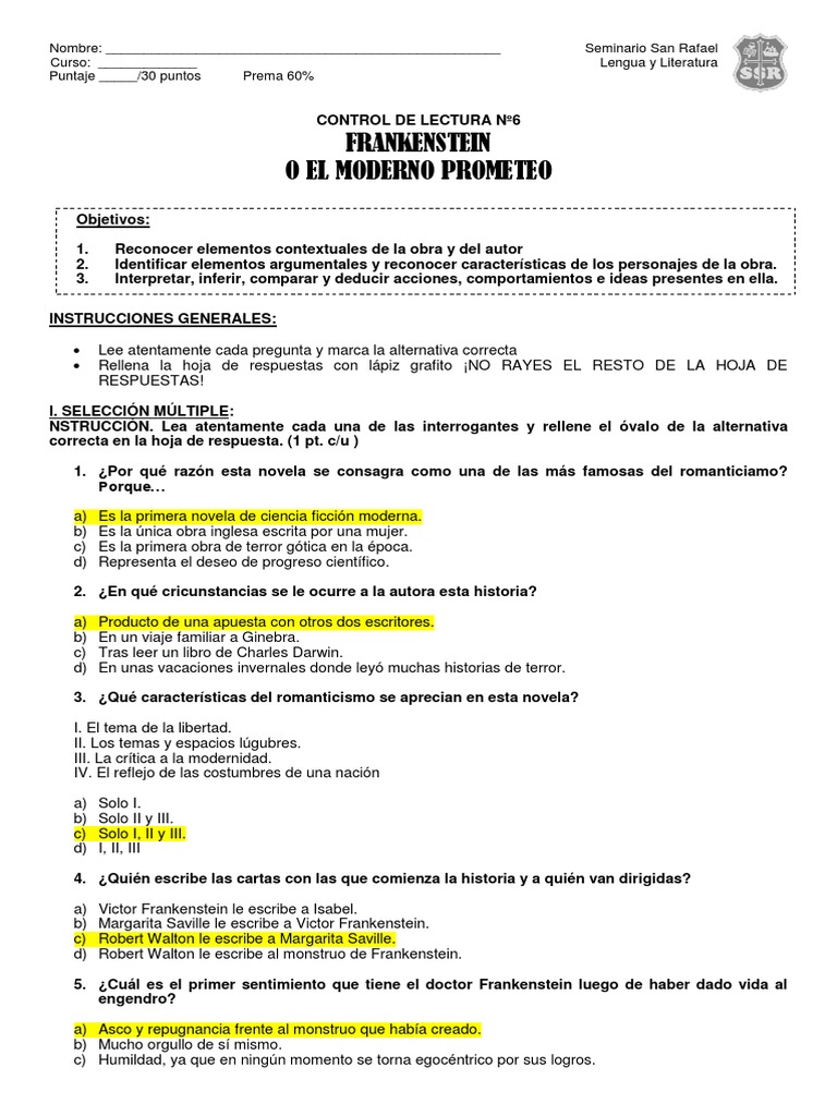 Prueba Frankenstein | PDF | Frankenstein