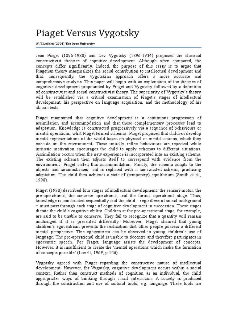 Vygotsky vs. Piaget: Cognitive Development | PDF | Constructivism ...