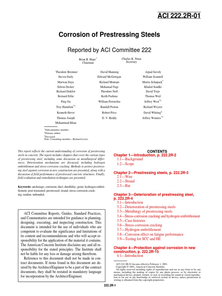 ACI 222.2R-01 - Corrosion of Prestressing Steels | PDF | Prestressed ...