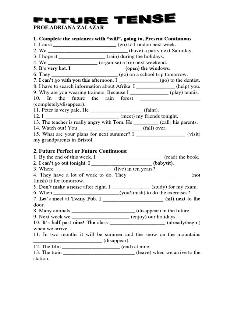 Future Tense Exercises | PDF