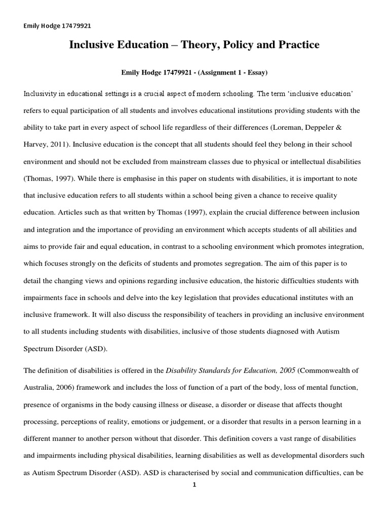 Inclusive Education Assignment 1 | PDF | Inclusion (Education) | Autism ...