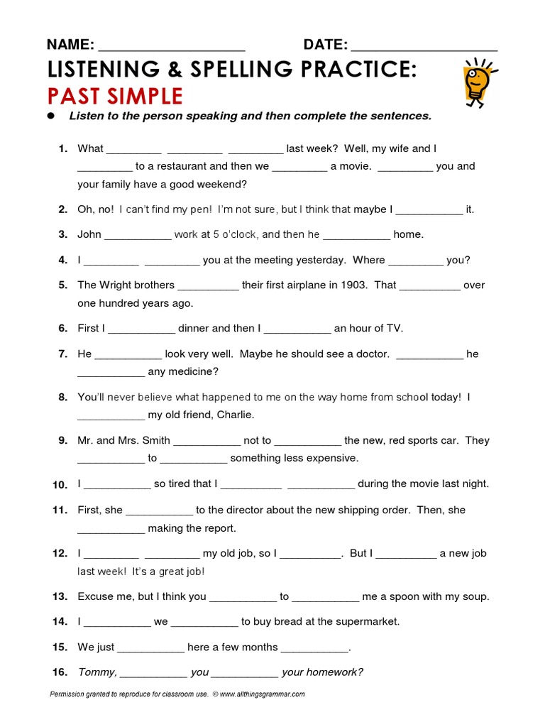 Listening Exercise Past Simple | PDF