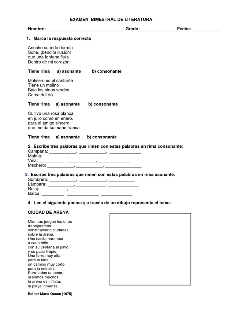 Ejercicio de Rimas y Poemas | PDF | Estudios de idiomas extranjeros ...