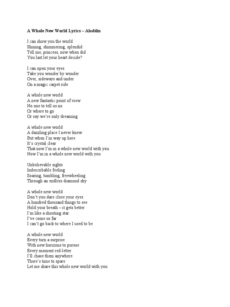 A Whole New World Lyrics | PDF | Art | Poetry