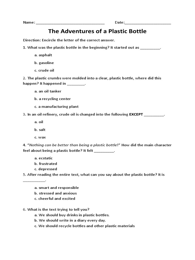 Adventures of a Plastic Bottle Quiz | PDF