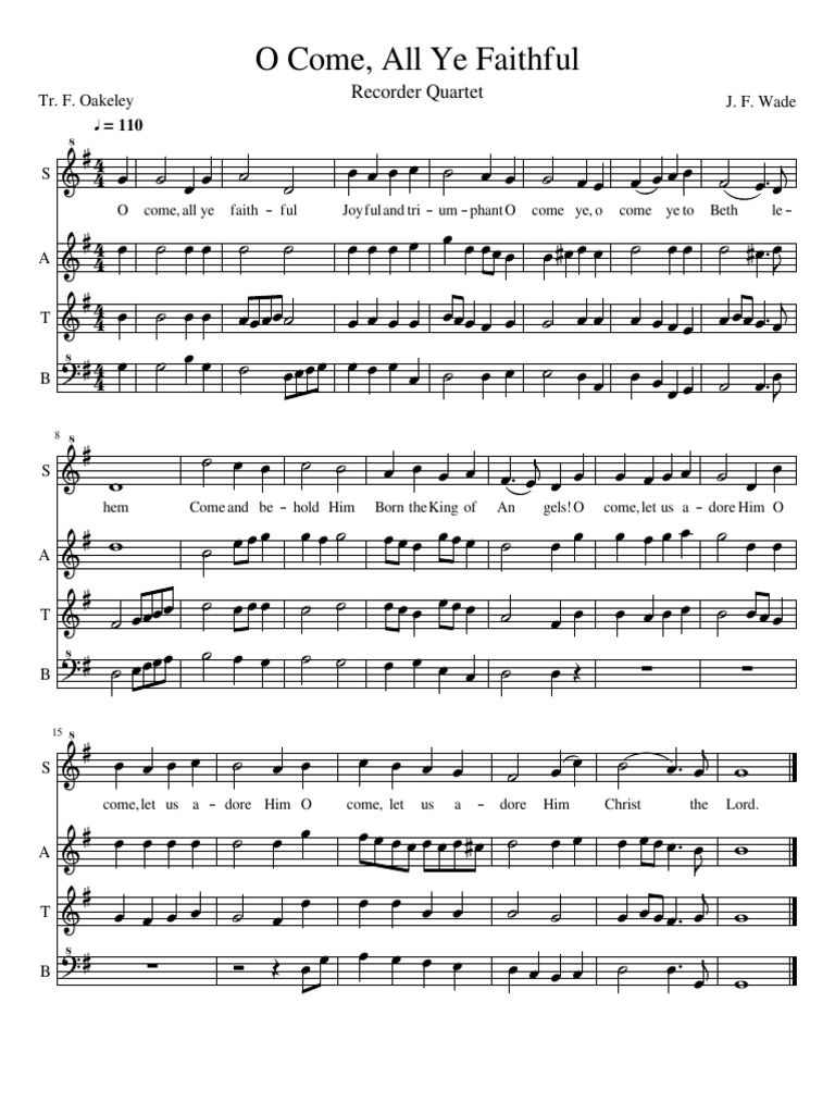 O Come, All Ye Faithful: Recorder Quartet | PDF