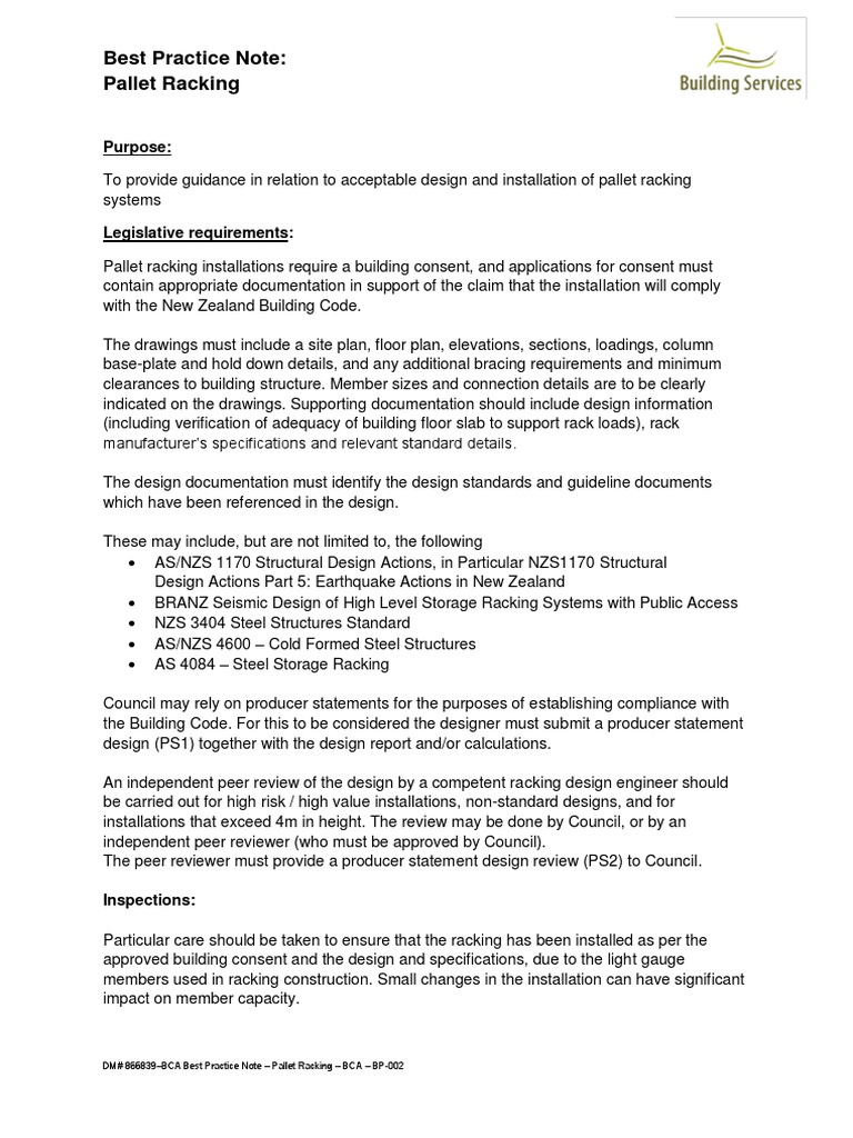 DMS-866839-v1-BCA Best Practice Note - Pallett Racking - BCA - BP-002 ...