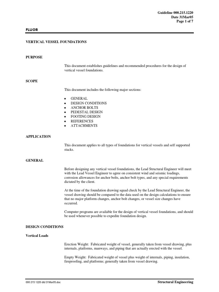 Vertical Vessel Foundation Guidelines | PDF | Structural Load | Deep ...