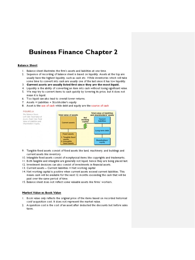 Business Finance Notes Chapter 2 | PDF | Book Value | Market Liquidity