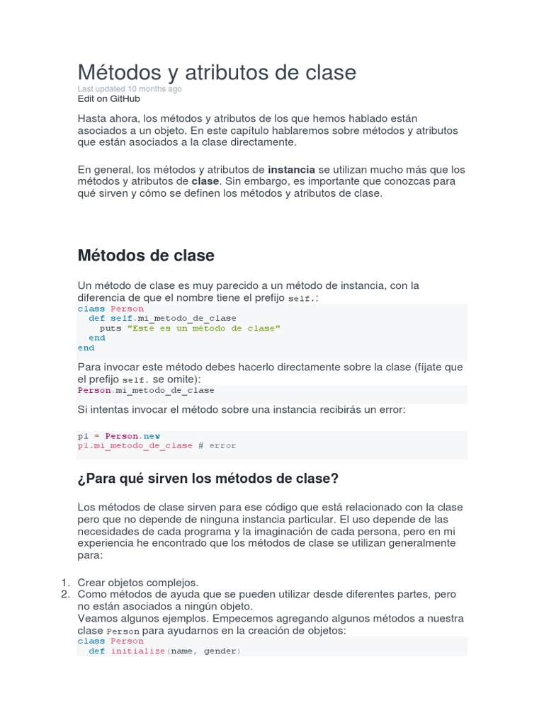 Métodos y Atributos de Clase | PDF | Objeto (informática) | Java ...