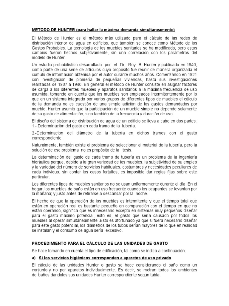 Método de Hunter para Cálculo Hidráulico | PDF | Tubería (transporte de ...