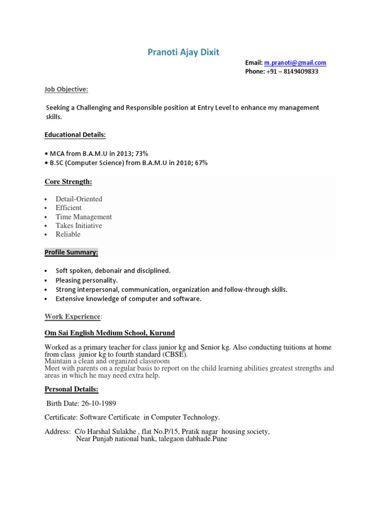 Pranoti Ajay Dixit - Resume | PDF | Business