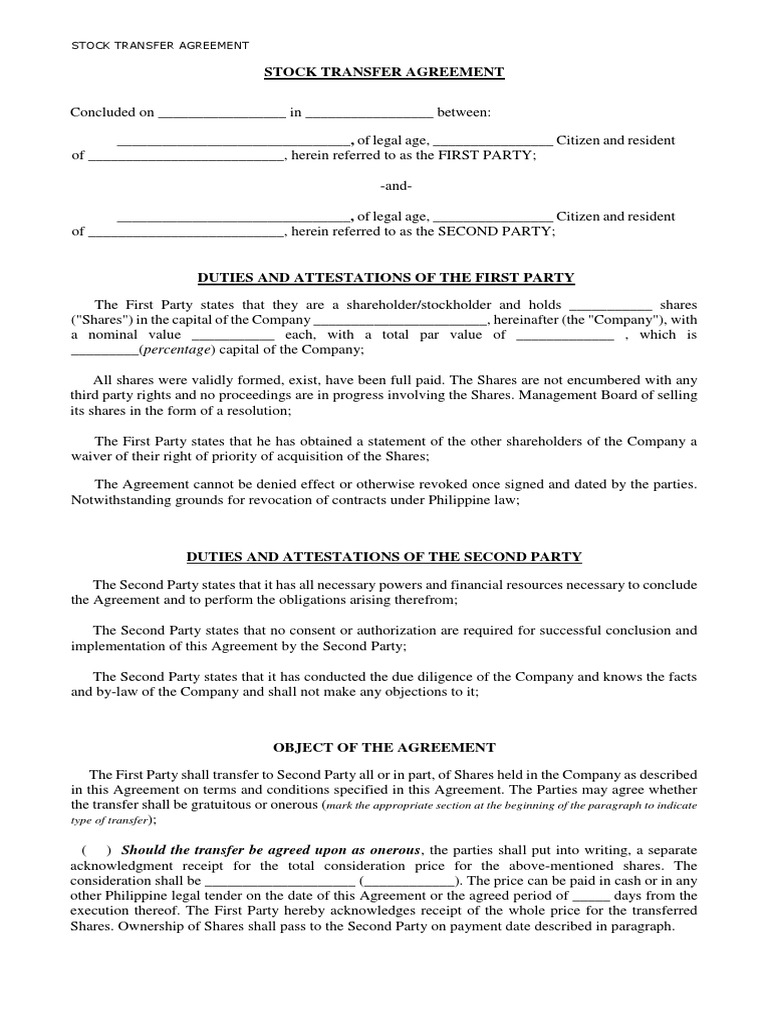 Stock Transfer Agreement 101 | PDF | Stocks | Board Of Directors