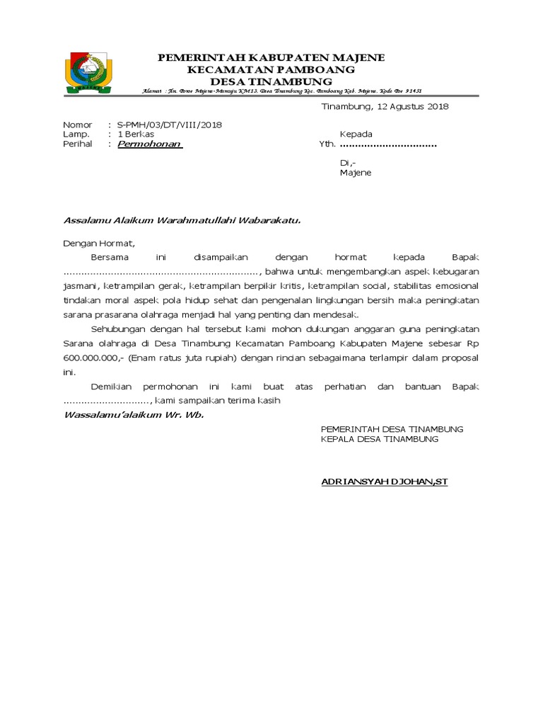 Proposal Pembangunan Gedung Serbaguna Desa Tinambung | PDF