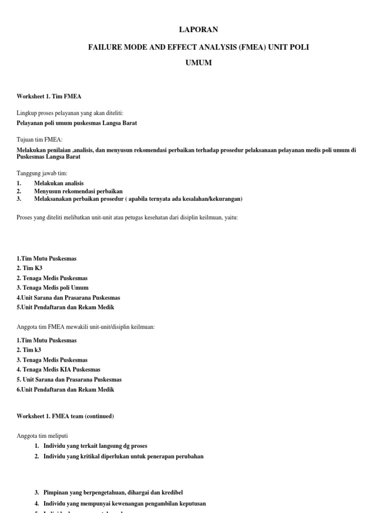 LAPORAN Fmea Poli Umum | PDF