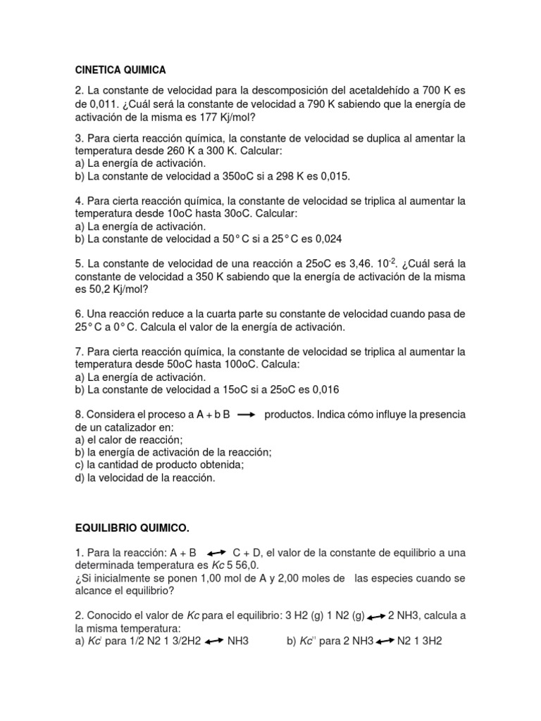 Cinetica y Equilibrio 1 | PDF | Cinética química | Equilibrio químico