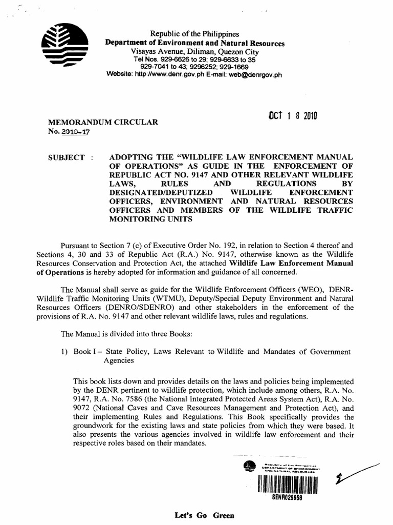 DMC2010-17-Wildlife Enforcement Protocol PDF | PDF | Search And Seizure ...