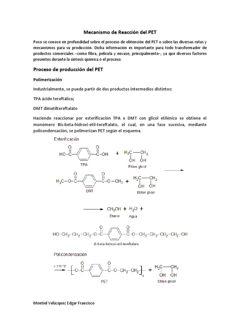 Mecanismo de Reacción Del PET | PDF