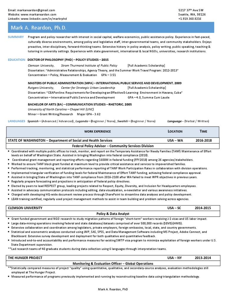 Mark Reardon: Policy Research & Analysis Expert | PDF | Data Analysis ...