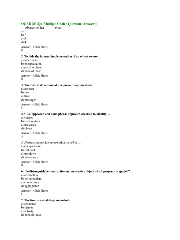 Ooad Mcqs (Multiple Choice Questions Answers) : Answer - Click Here: D | PDF