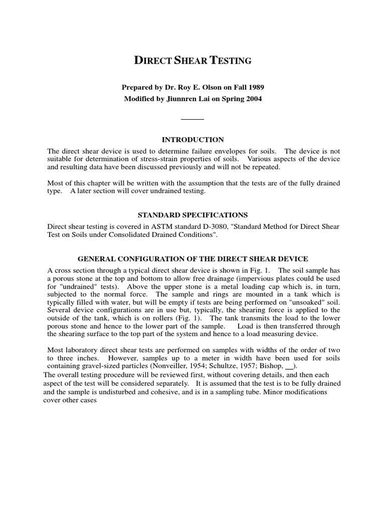 Direct Shear Testing | PDF | Strength Of Materials | Stress (Mechanics)