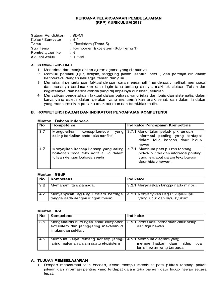 RPP Kelas 5 Tema 5 Subtema 1 Pembelajaran 5 | PDF RPP Kelas 5 Tema 5 Subtema 1 Pembelajaran 5 | PDF