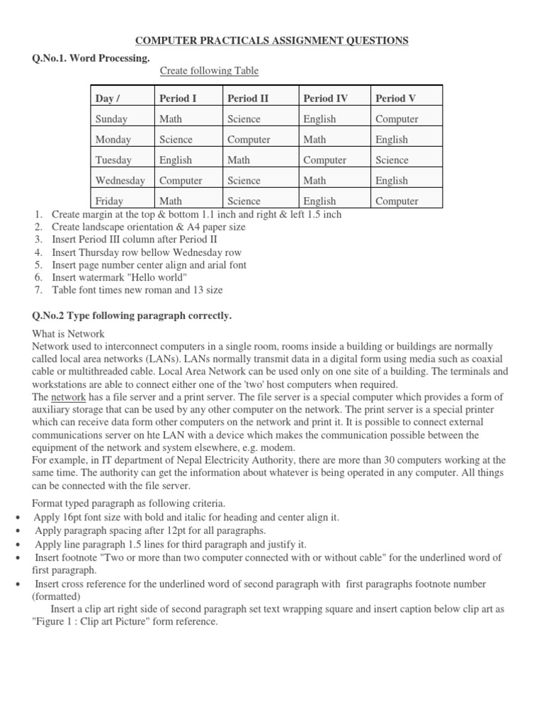 Computer Practicals Assignment Questions | PDF | Local Area Network ...