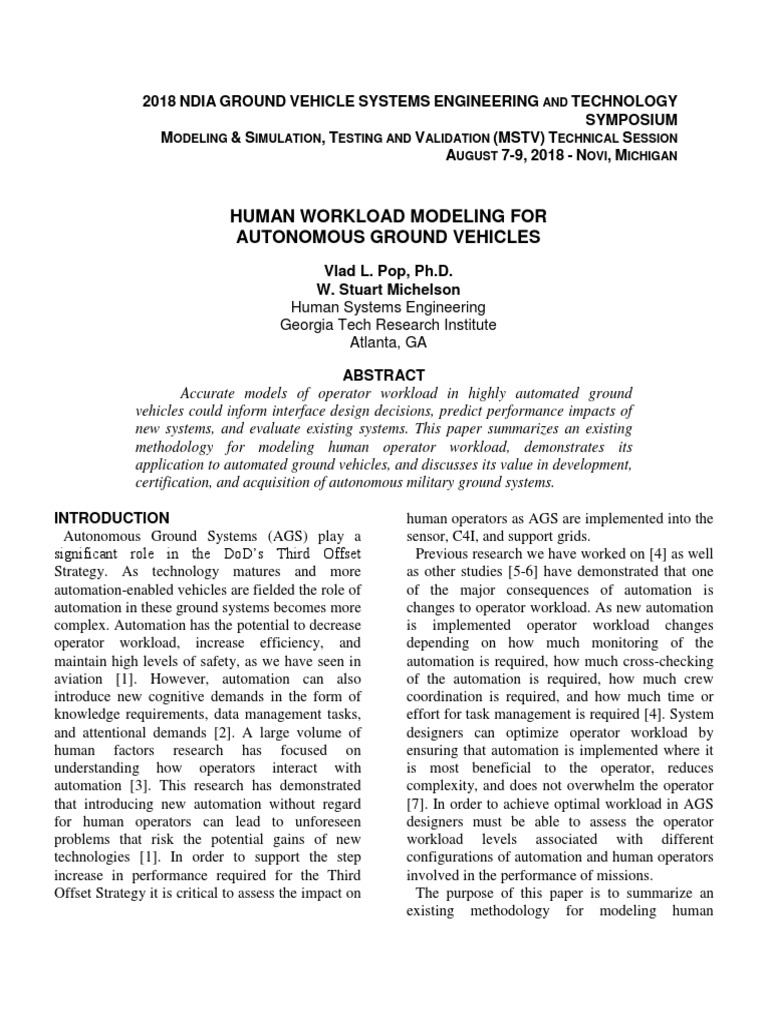 Human Workload Modeling For | Download Free PDF | Workload | Automation