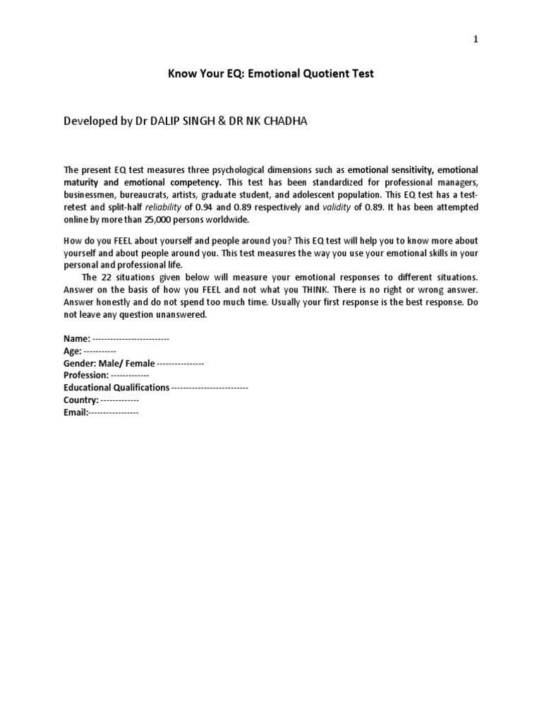 Eq Test PDF | PDF | Validity (Statistics) | Emotional Intelligence
