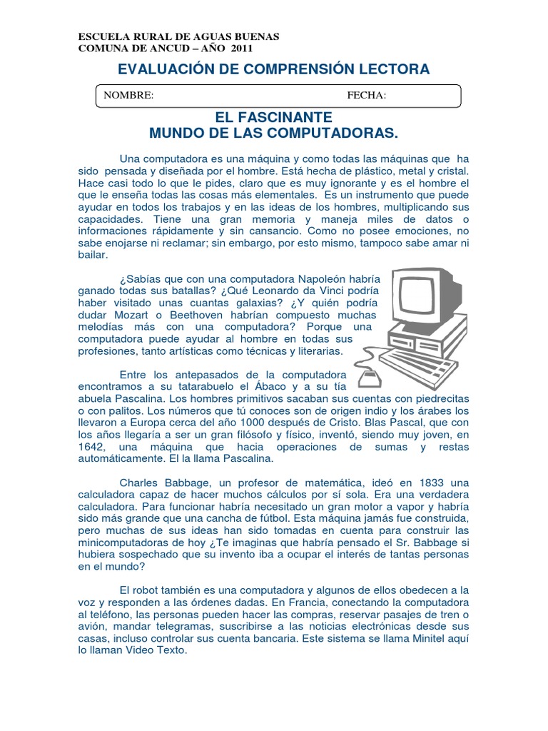 Evaluación de Comprensión Lectora | PDF | Calculadora | Science