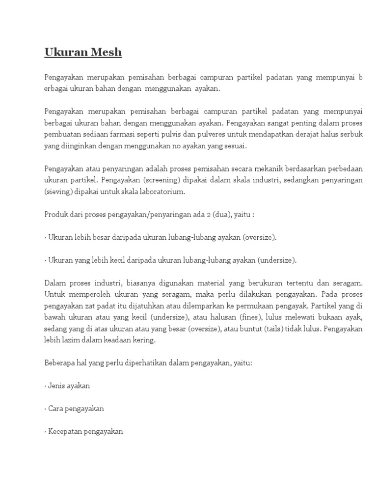 Ukuran Mesh | PDF