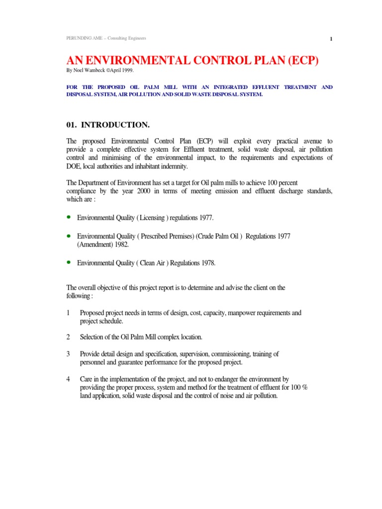 An Environmental Control Plan (Ecp) | PDF | Anaerobic Digestion ...