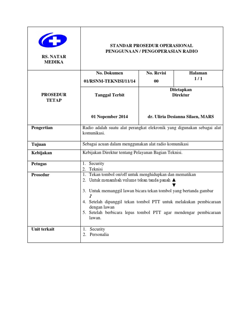 SOP Penggunaan Radio Komunikasi | PDF | Teknologi & Rekayasa