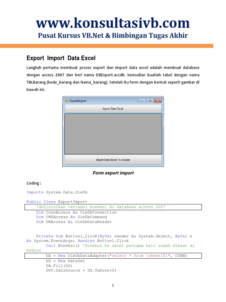 Export Import Data Excel Dengan VB Net PDF | PDF