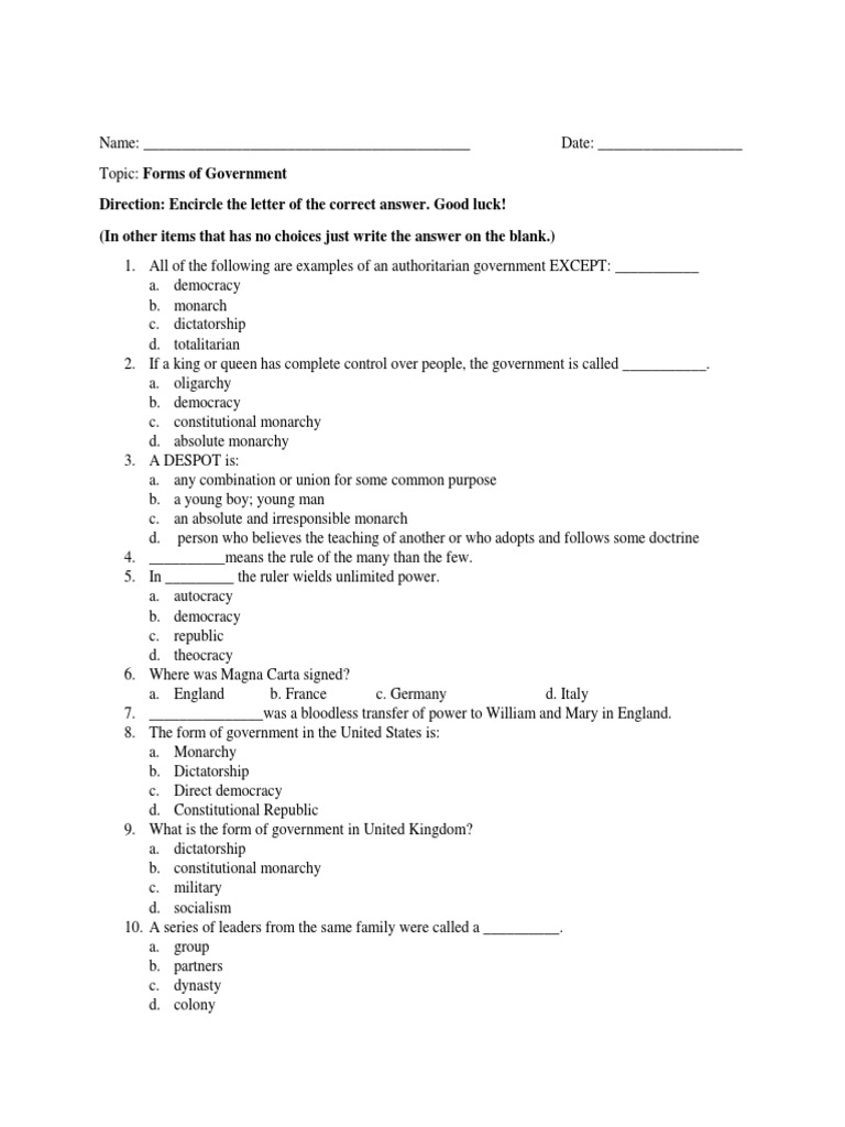 Direction: Encircle The Letter of The Correct Answer. Good Luck! (In ...