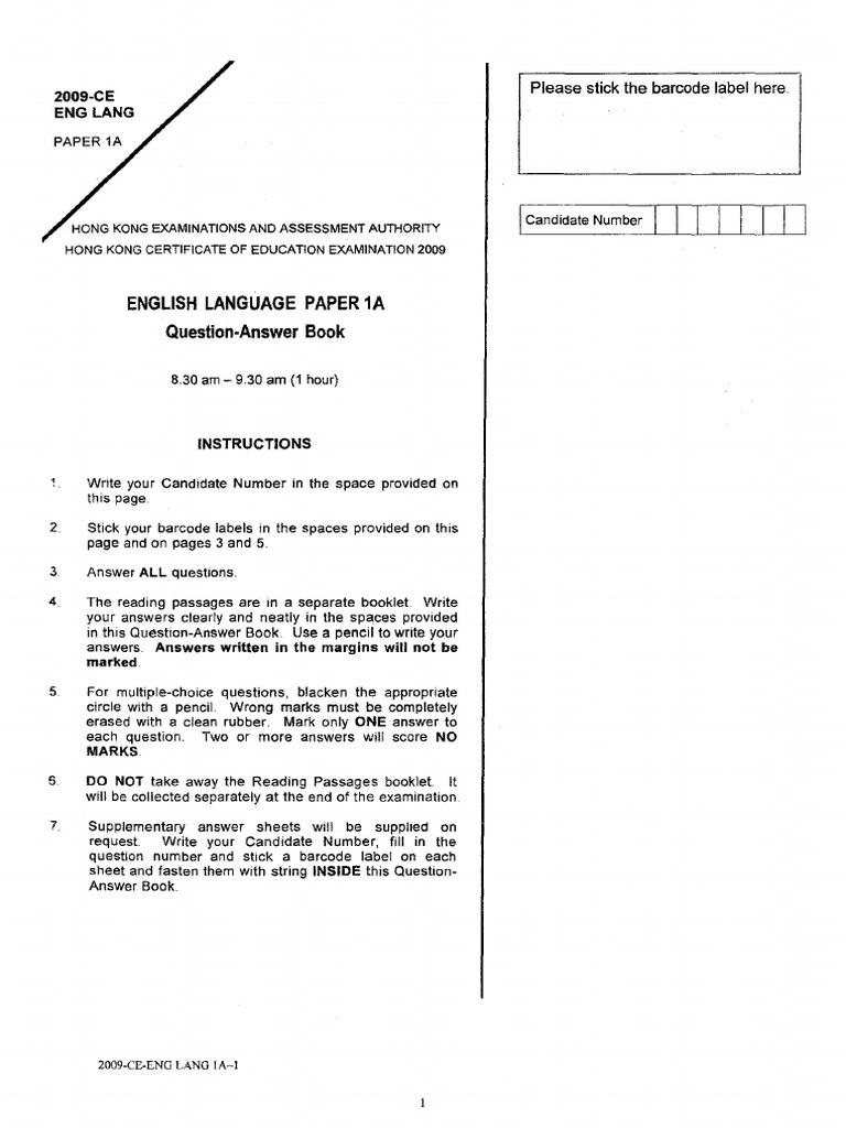 Paper 1A Question-Answer Book | PDF | Question | Linguistics