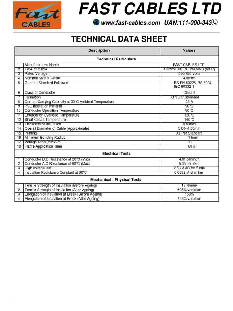 Technical Data Sheet: Description Values Technical Particulars | PDF ...