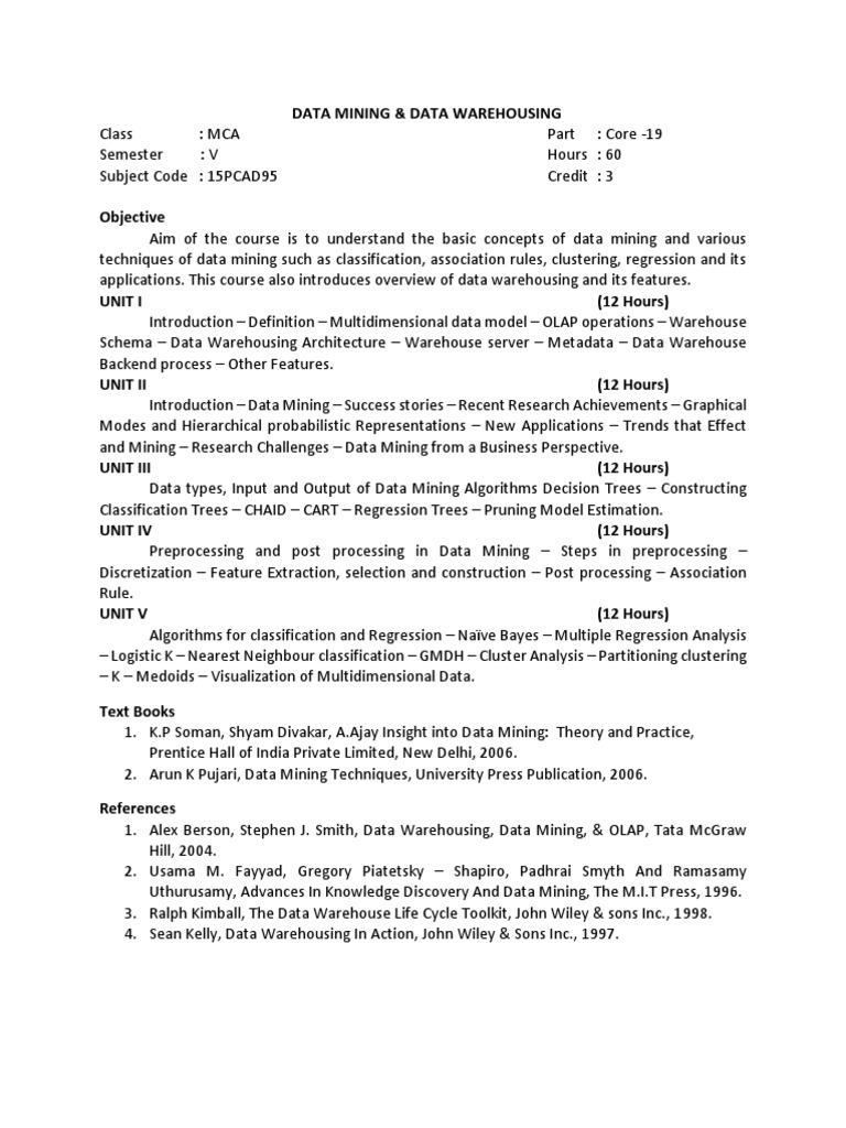 Data Mining Syllabus | PDF | Data Warehouse | Data Mining