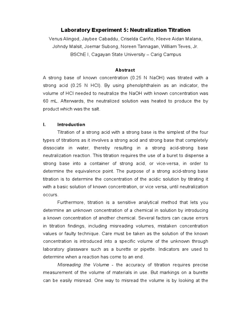 Experiment 4 Preparation of Standardized Solutions | PDF | Titration ...
