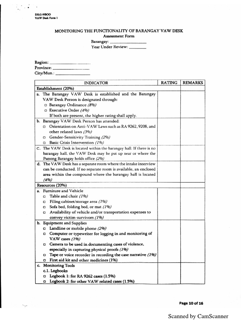 VAW Desk Form 1 Assessment Form | PDF