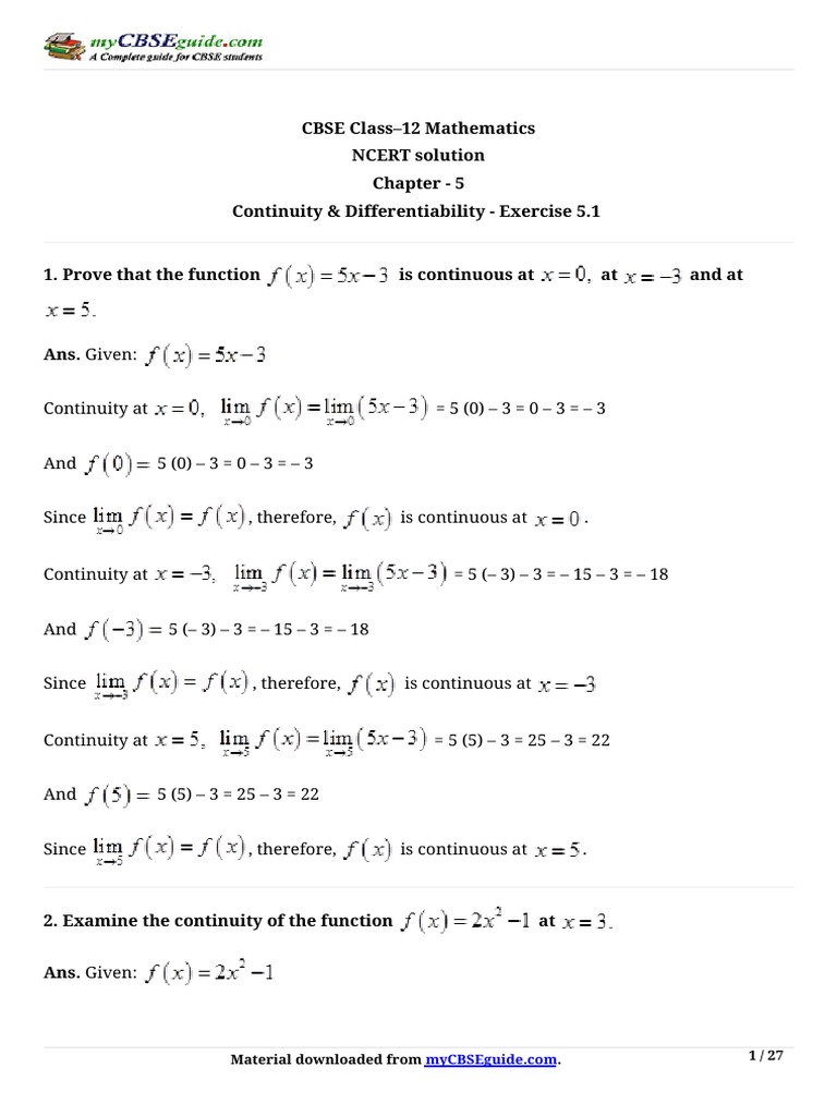 Understanding Continuity and Discontinuity through Detailed Examples and Exercises | PDF ...