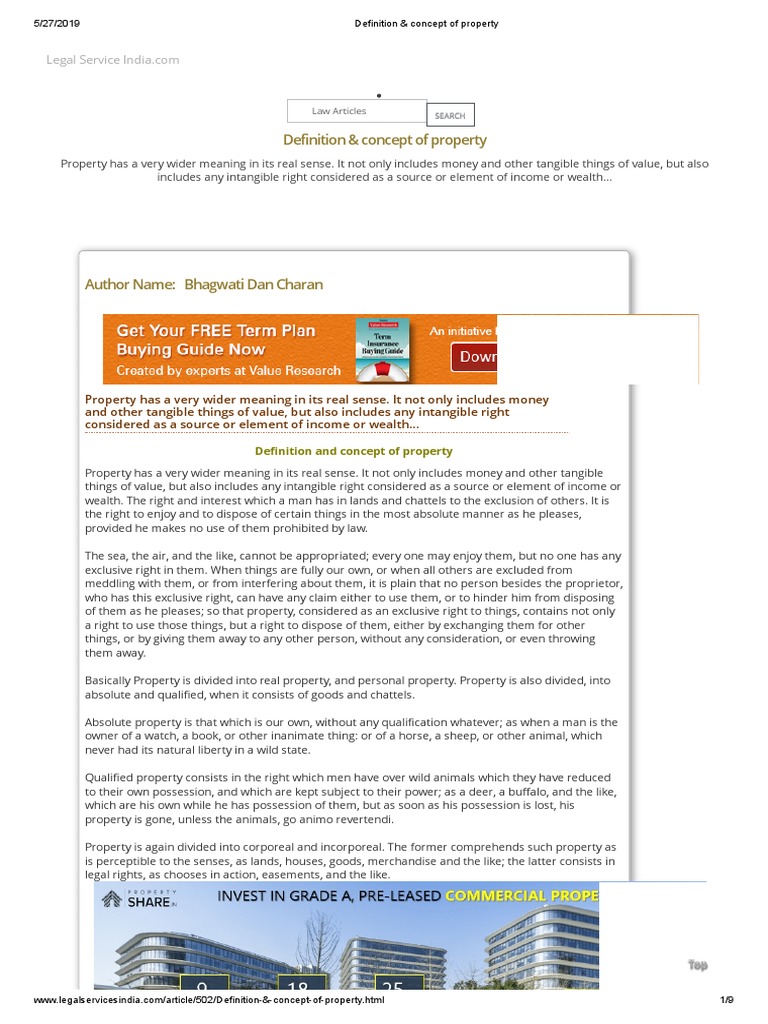 Definition & Concept of Property | PDF | Ownership | Property