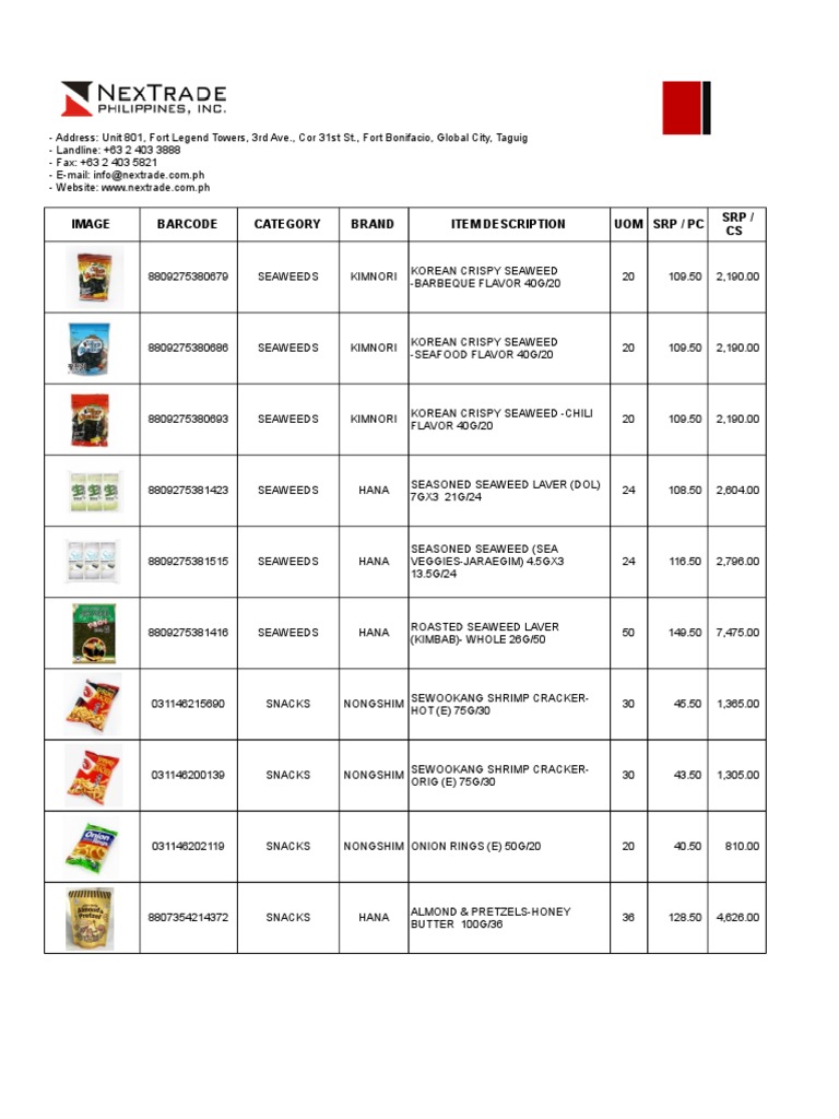 Nextrade Price List - Snacks | PDF | Foods