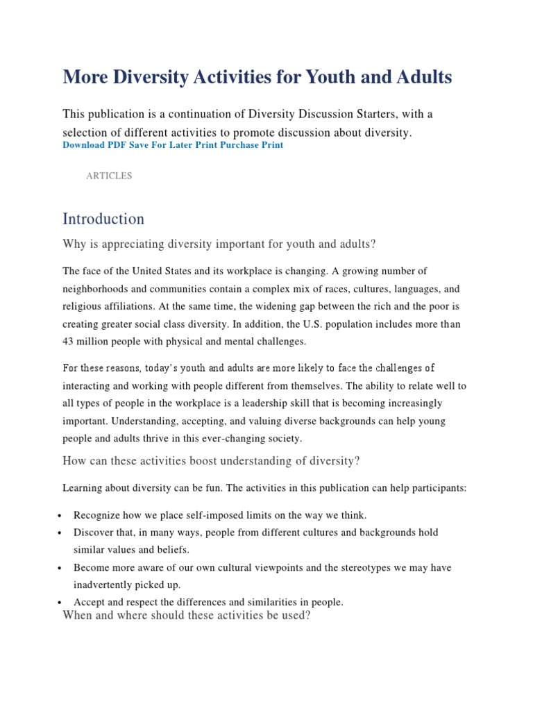 More Diversity Activities For Youth and Adults | PDF | Human Skin Color ...