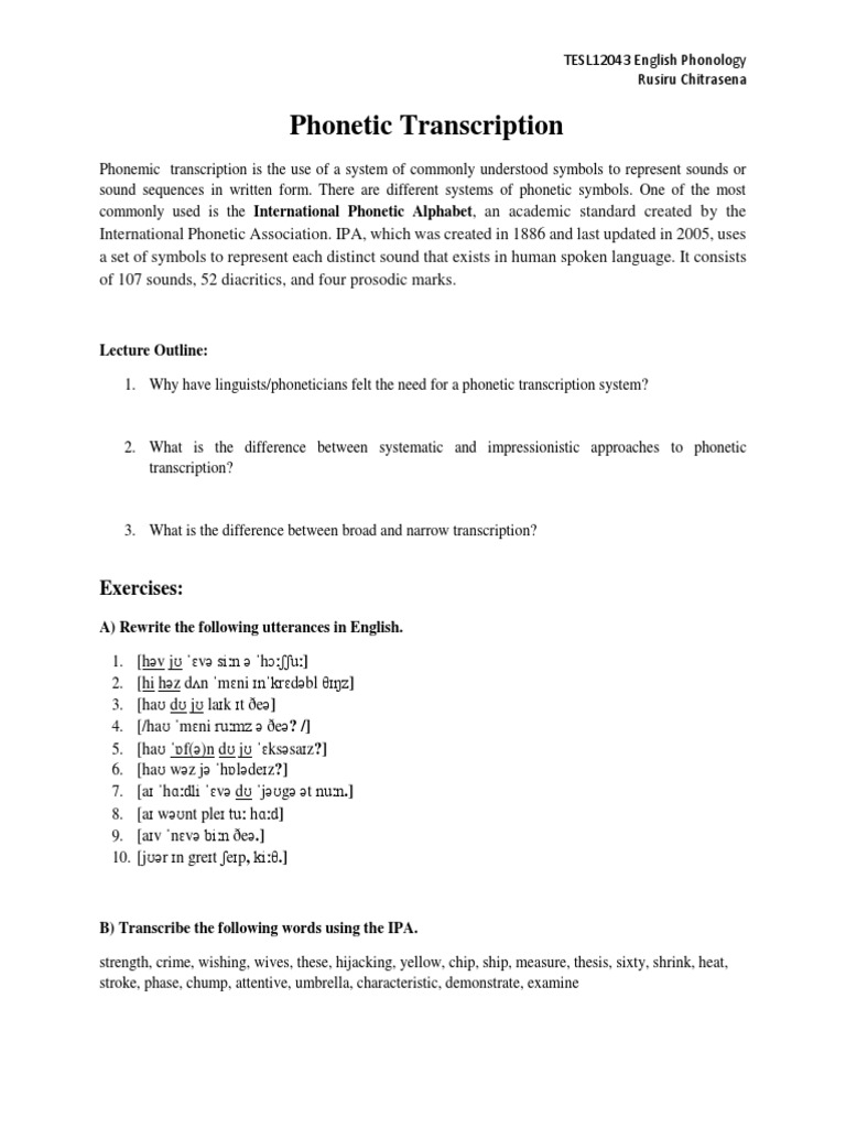 Phonology and Phonetic Transcription | PDF