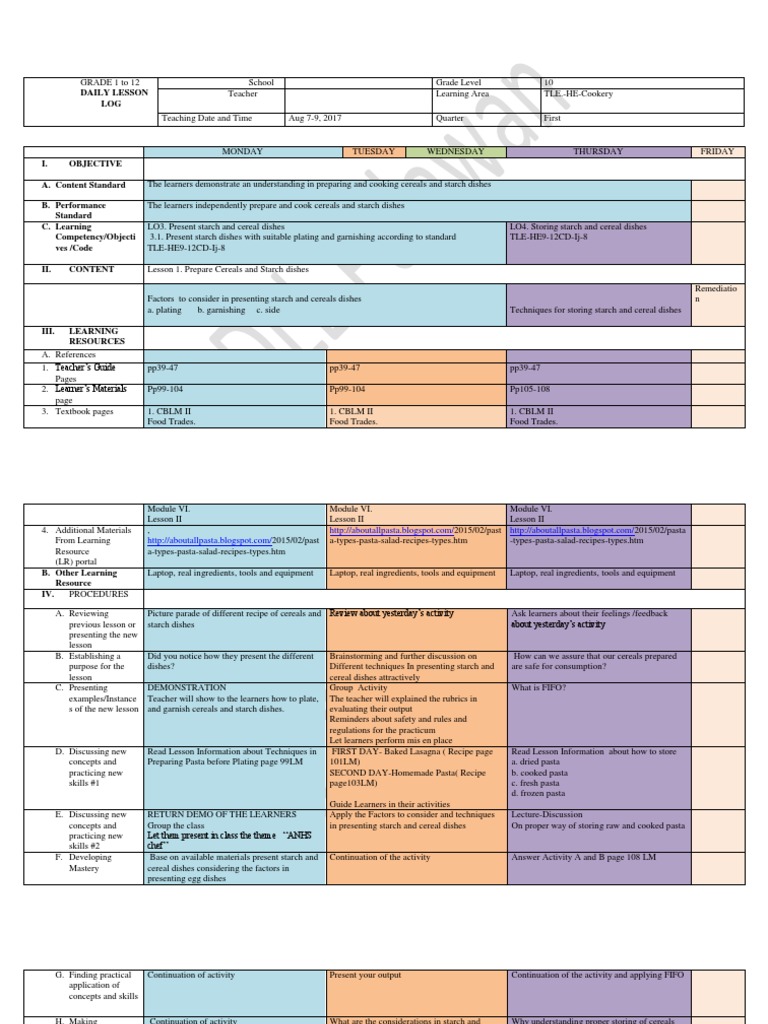 DLL TLE Cookery Grade10 Quarter1 Week10 (Palawan Division) | PDF ...